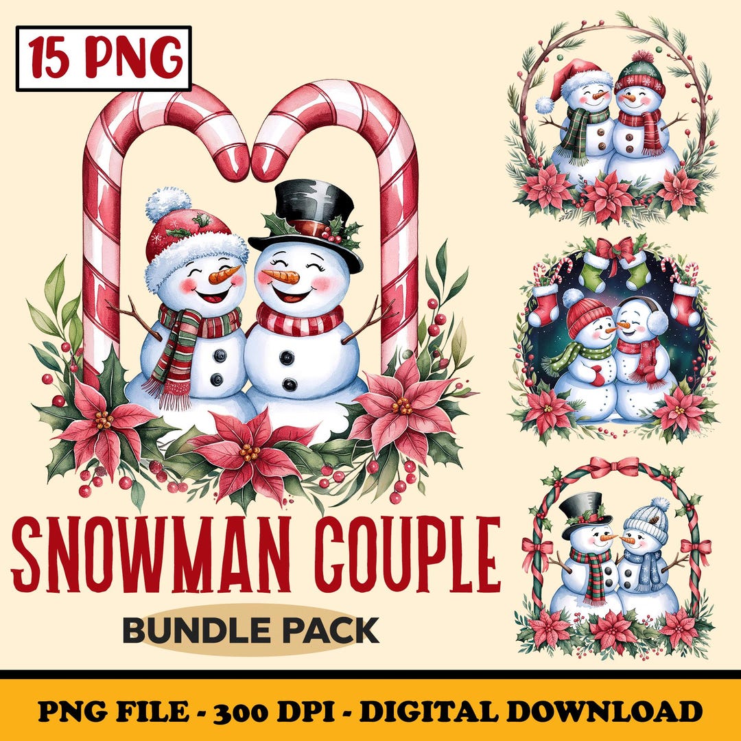 Watercolor Snowman Couple Clipart, Winter Snowman PNG, Christmas ...