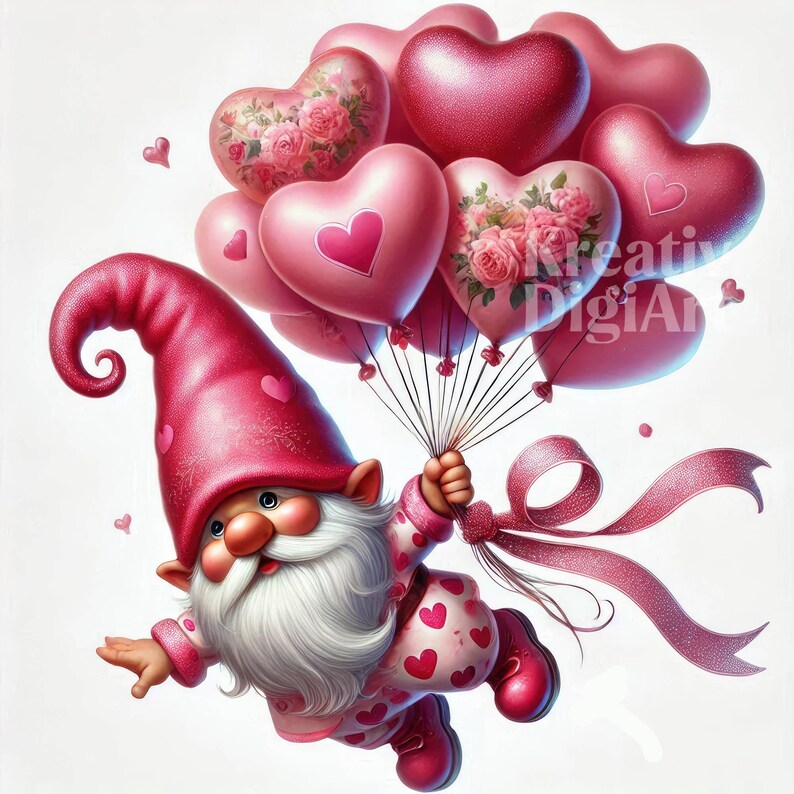 Valentine's Day Gnome Clipart, Cute Pink Gnome JPG, Elf Gnome With ...