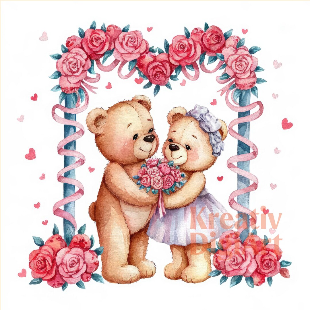 Teddy Bear Couple Clipart, Cute Romantic Bears, Newlywed Teddy Bears ...