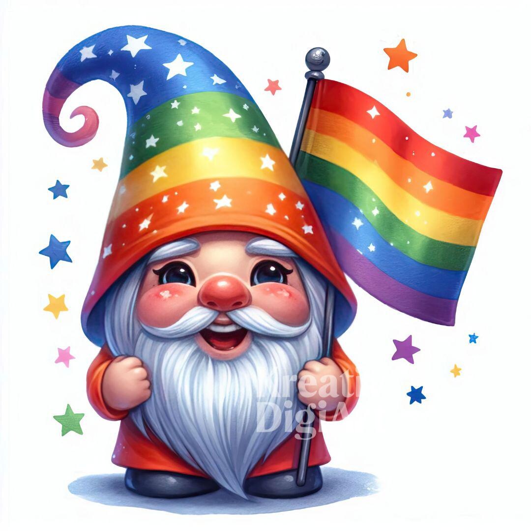 Watercolor Pride Gnome Clipart, LGBTQIA+ Gnome JPG, LGBTQ Flag Clip Art ...
