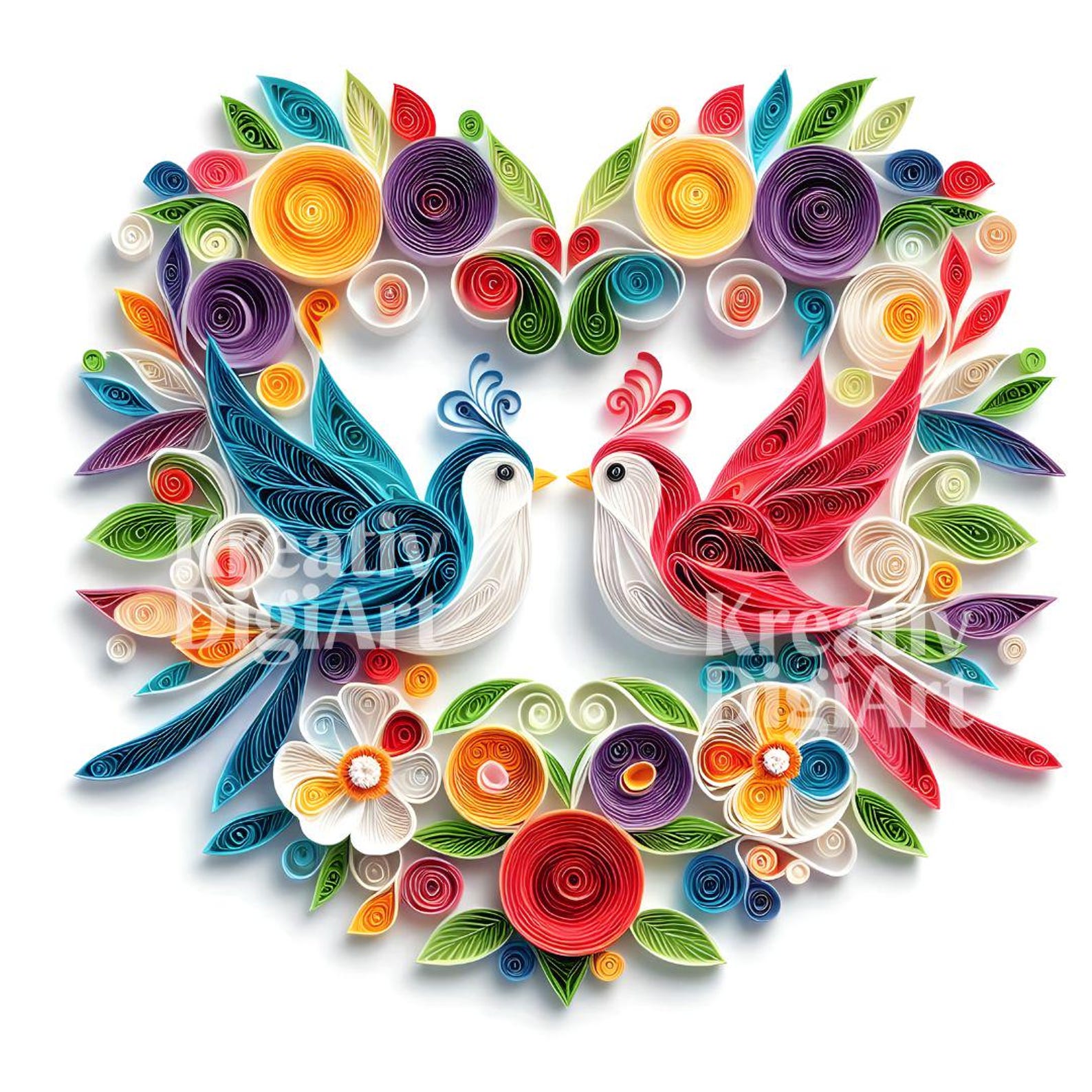 Quilling Love Birds Clipart, Quilled Romantic Bird Paper Art Crafts ...