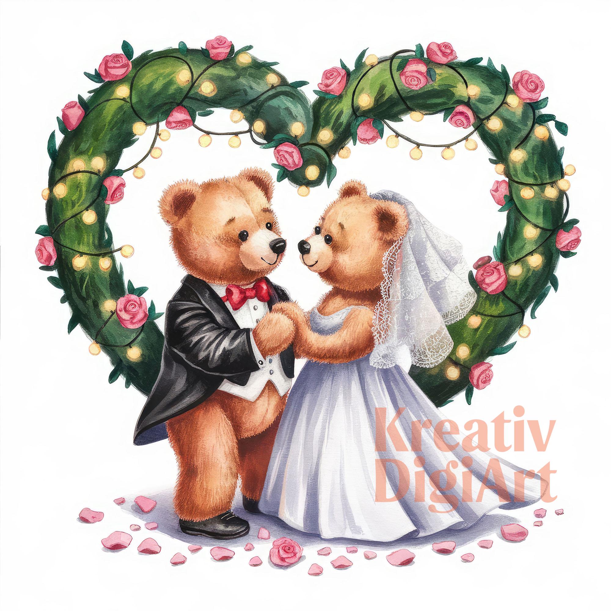 Teddy Bear Couple Clipart, Cute Romantic Bears, Newlywed Teddy Bears ...