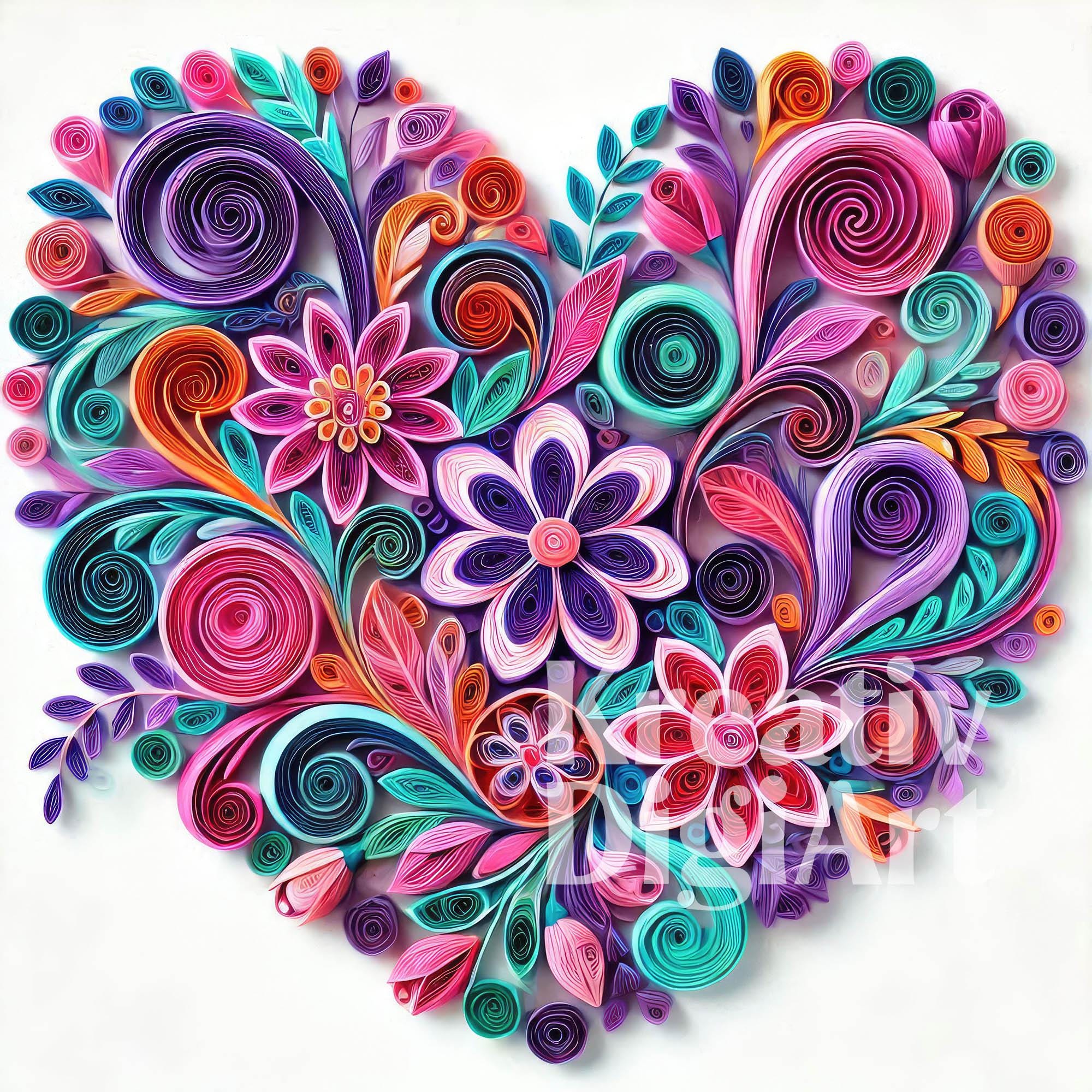 Digital Paper Quilling Heart Clipart, Love Heart Quilling Clipart ...