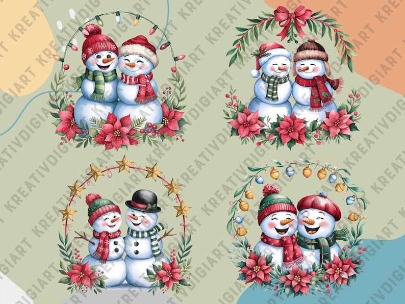 Watercolor Snowman Couple Clipart, Winter Snowman PNG, Christmas ...