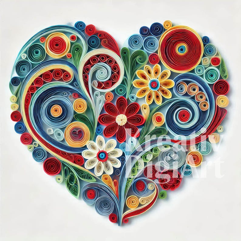 Digital Paper Quilling Heart Clipart, Love Heart Quilling Clipart ...
