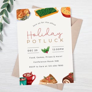 Editable Holiday Potluck Invitation - Office Potluck Evite - Corporate ...