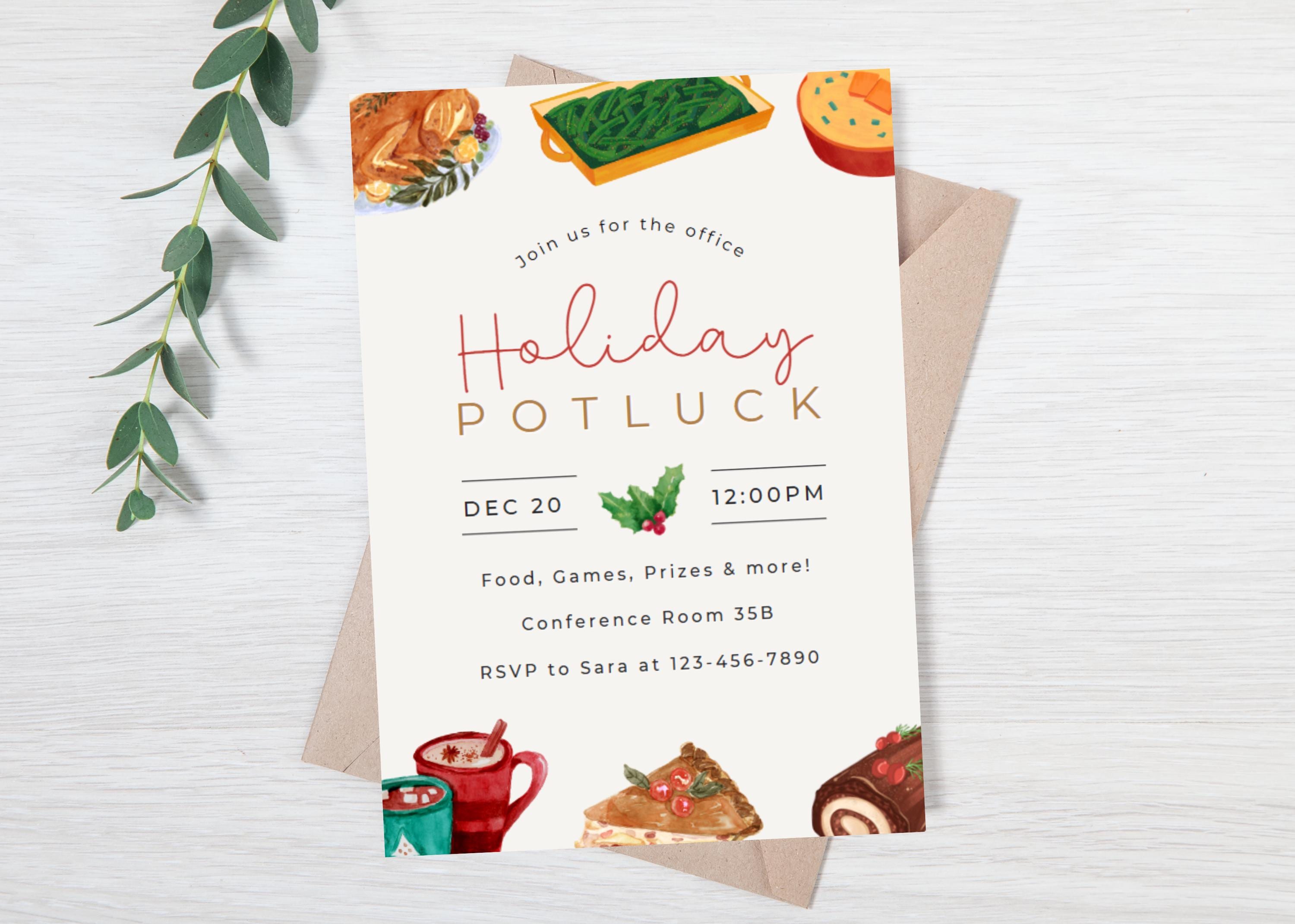 Editable Holiday Potluck Invitation - Office Potluck Evite - Corporate ...