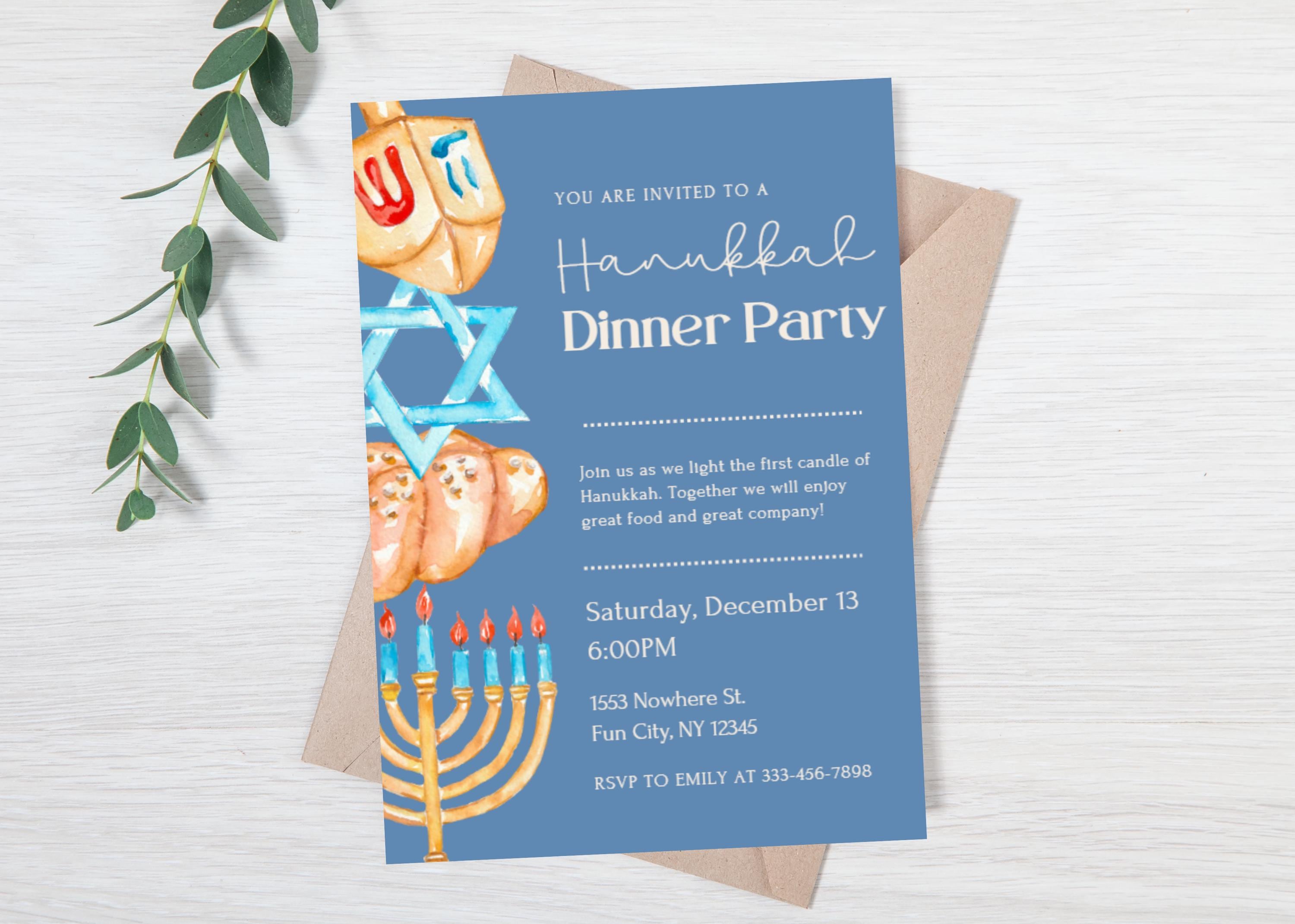 Editable Hanukkah Party Invitation - Hanukkah Holiday Menorah Lighting ...