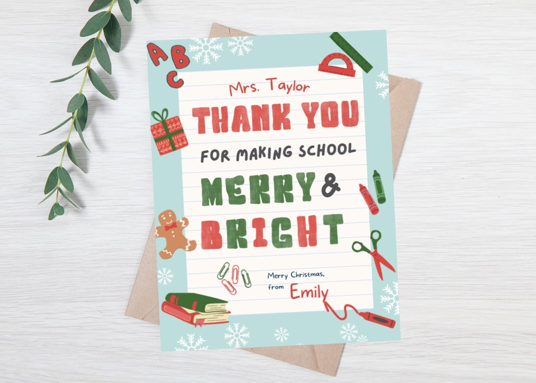 Editable Thank You Note for Teacher - Christmas Thank You Card for ...