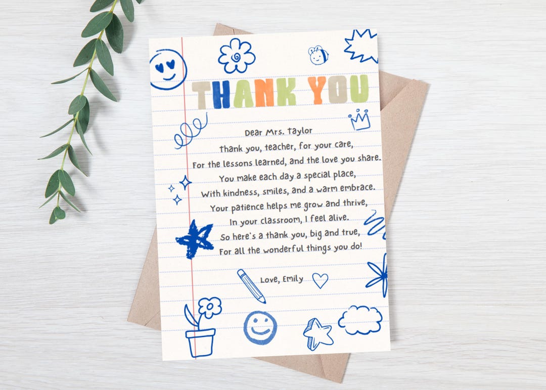 Editable Thank You Note for Teacher - Thank You Card for Teacher ...