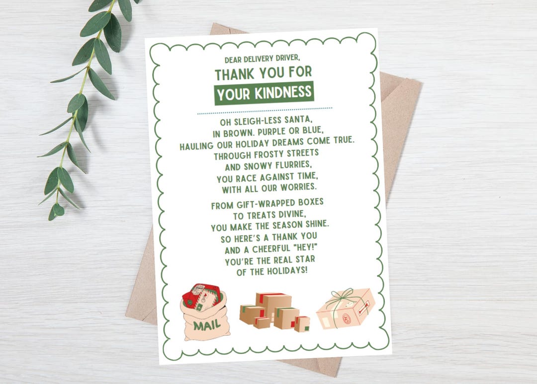 Editable Thank You Card for Delivery Driver - Thank You Card for Mail ...
