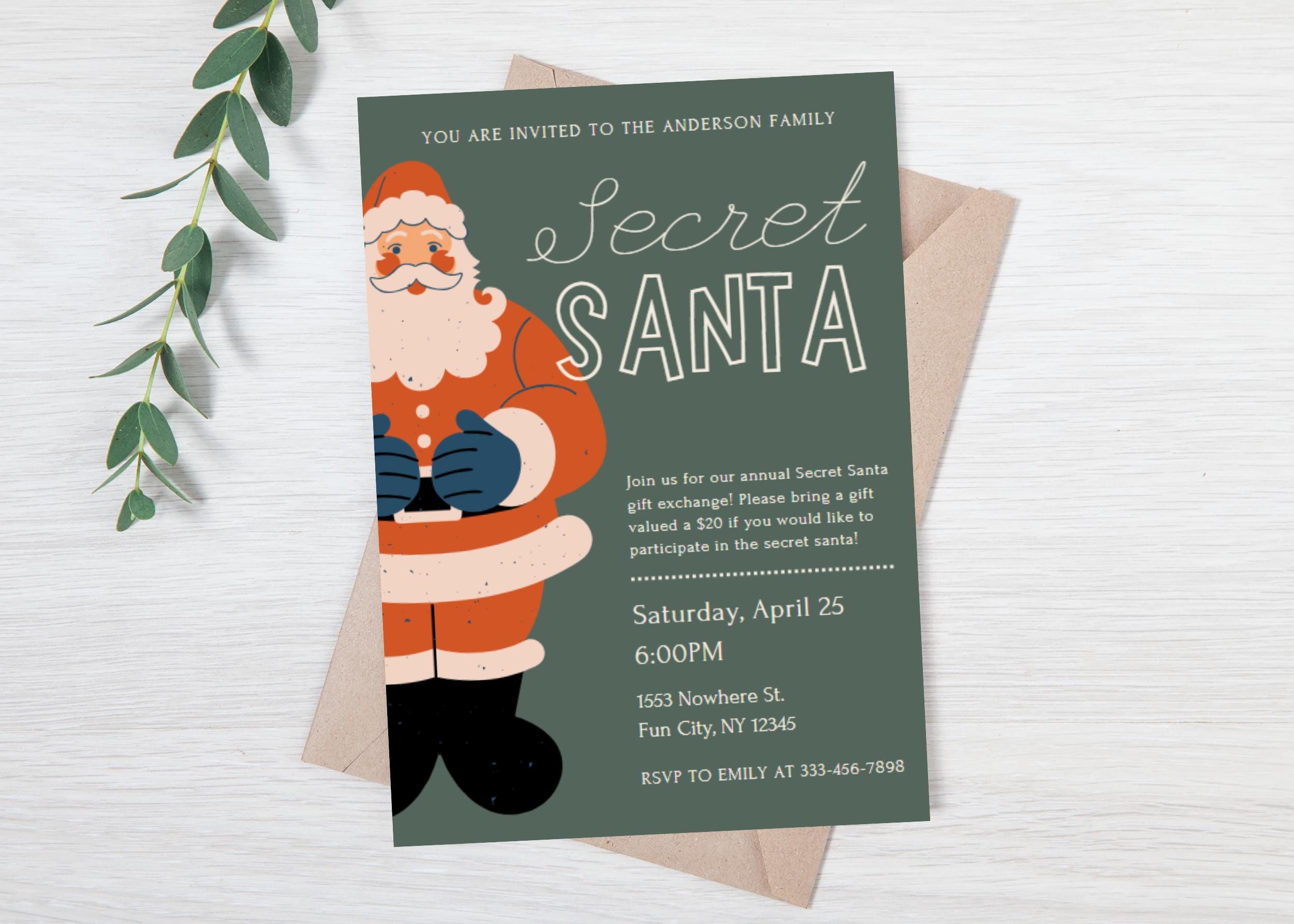 Editable Secret Santa Invitation - Funny Christmas Party Invite ...