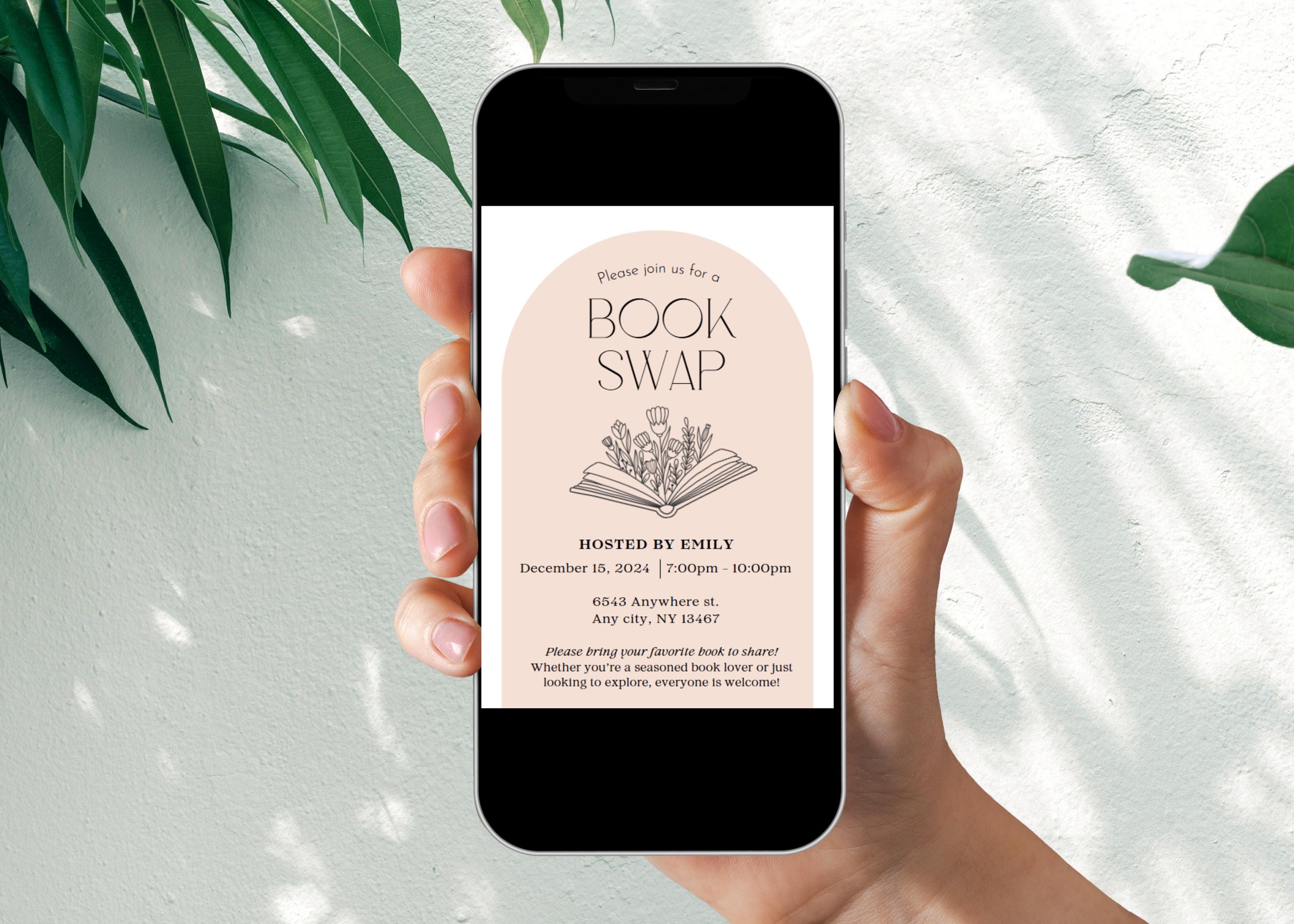 Editable Book Swap Invitation - Book Club Invitation - Book Lovers ...
