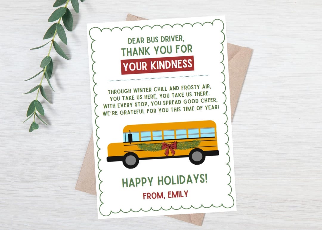 Gift for School Bus Driver - Editable Thank You Note for Bus Driver ...