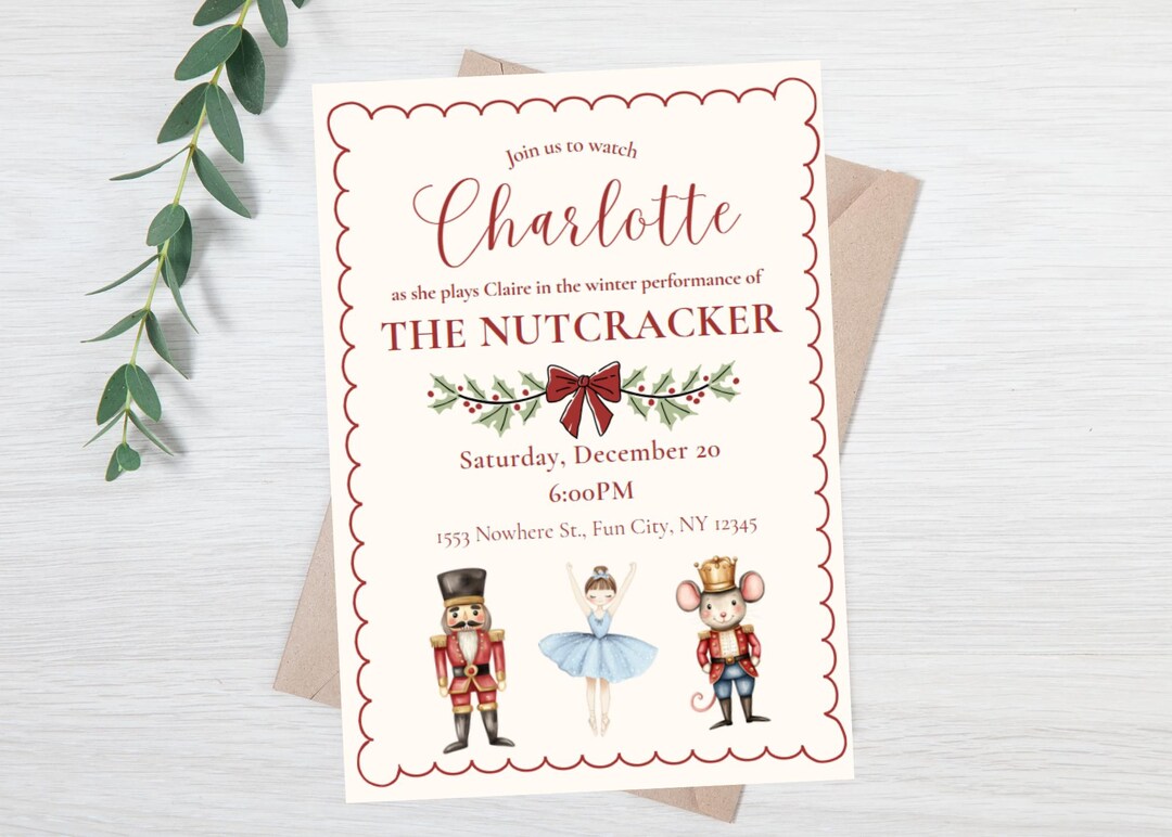 Editable Nutcracker Dance Recital Invitation - Nutcracker Invite - Dance Studio Nutcracker Evite ...