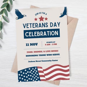 Editable Veterans Day Celebration Invitation - Veterans Day Flyer ...