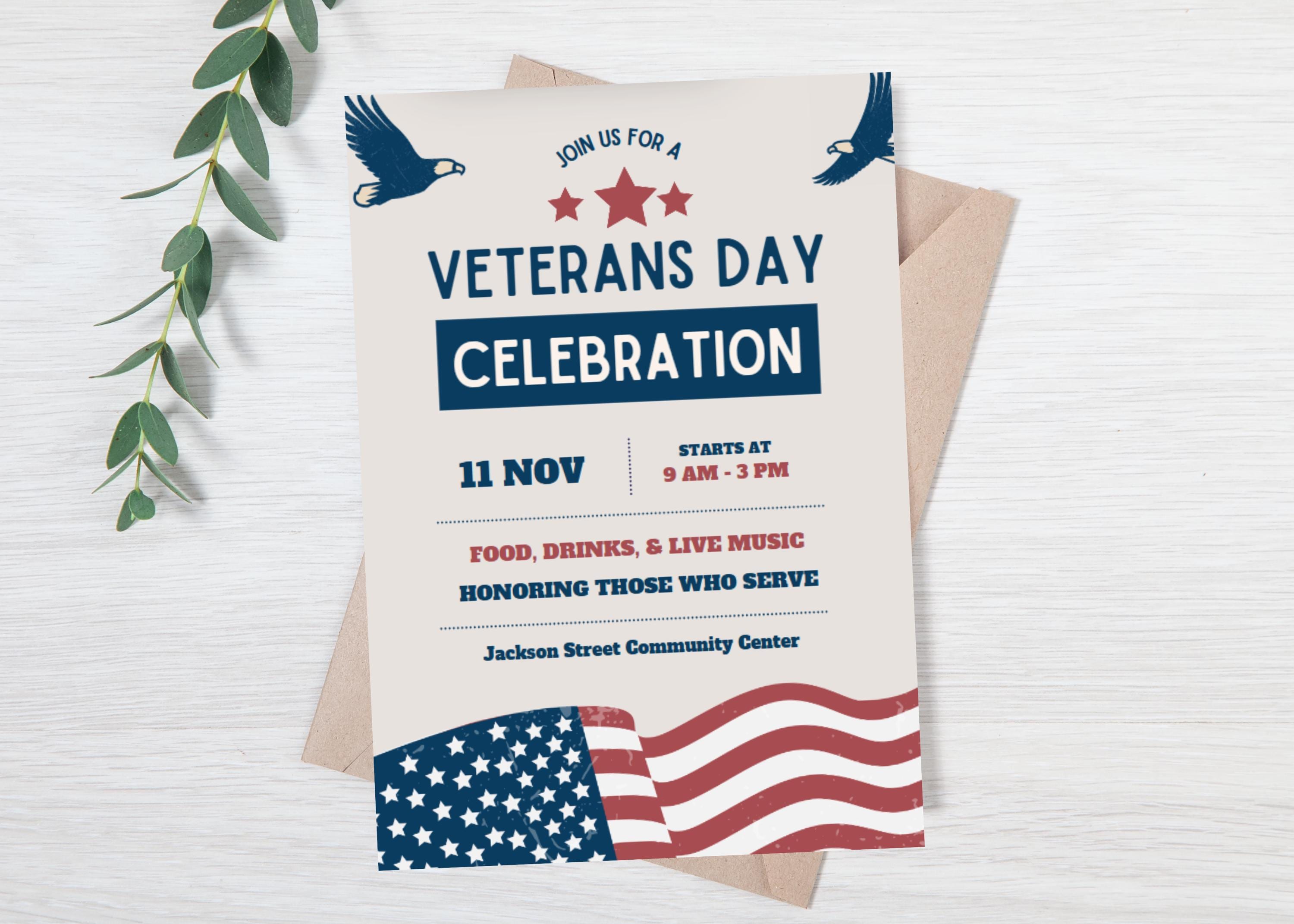 Editable Veterans Day Celebration Invitation - Veterans Day Flyer ...