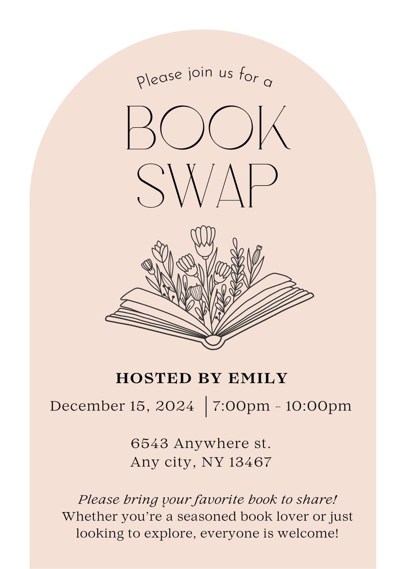 Editable Book Swap Invitation - Book Club Invitation - Book Lovers ...