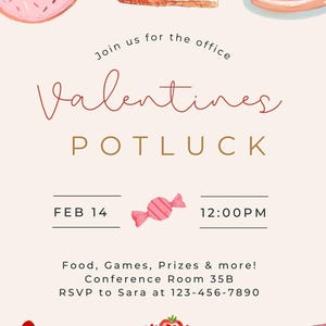 Editable Valentines Potluck Invitation - Office Potluck Evite ...