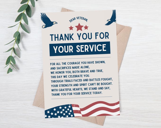 Editable Thank You Card for Veteran - Thank You Card for Veterans Day ...