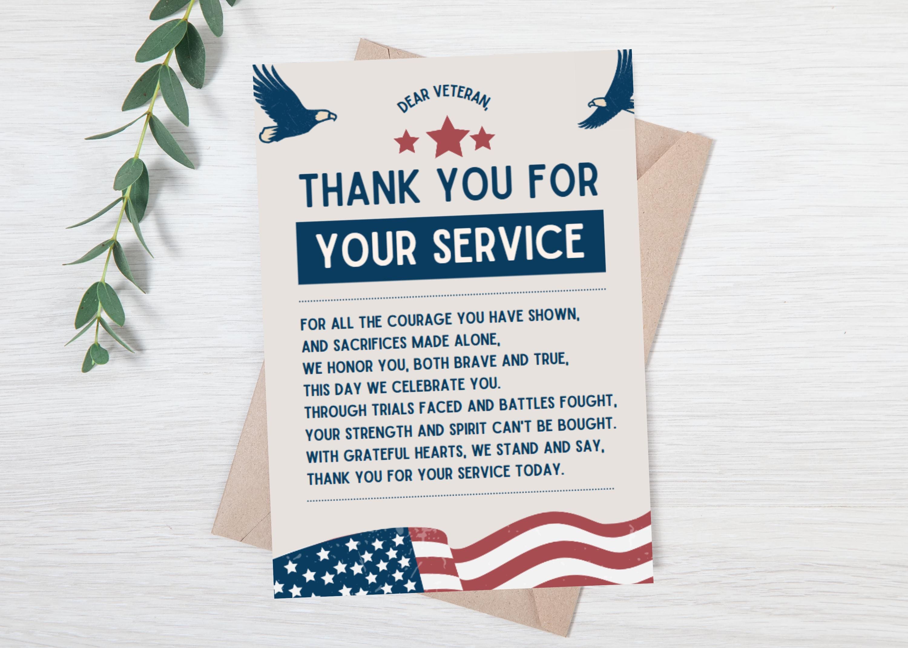 Editable Thank You Card for Veteran - Thank You Card for Veterans Day ...