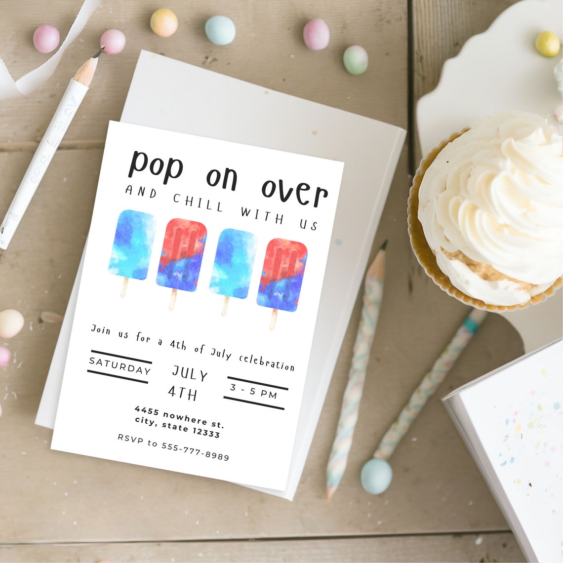 Editable Pop on Over Party Invitation Template - Fourth of July Party ...