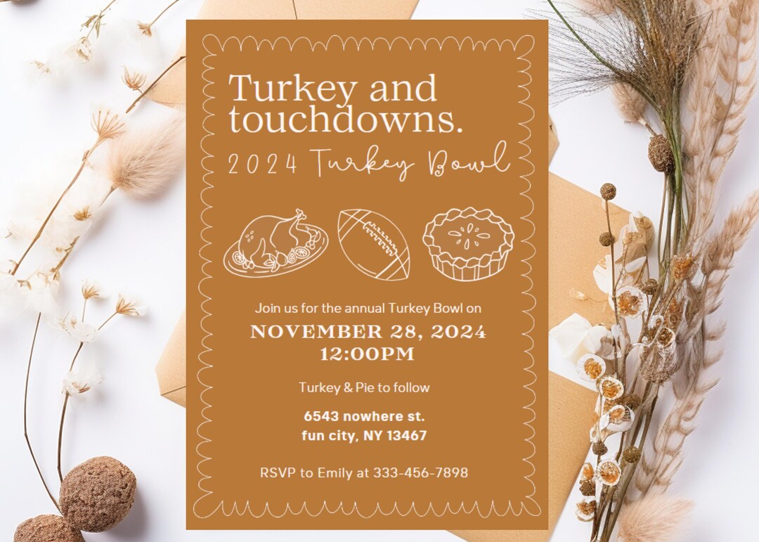 Editable Turkey Bowl Invitation Template - Thanksgiving Day Football ...