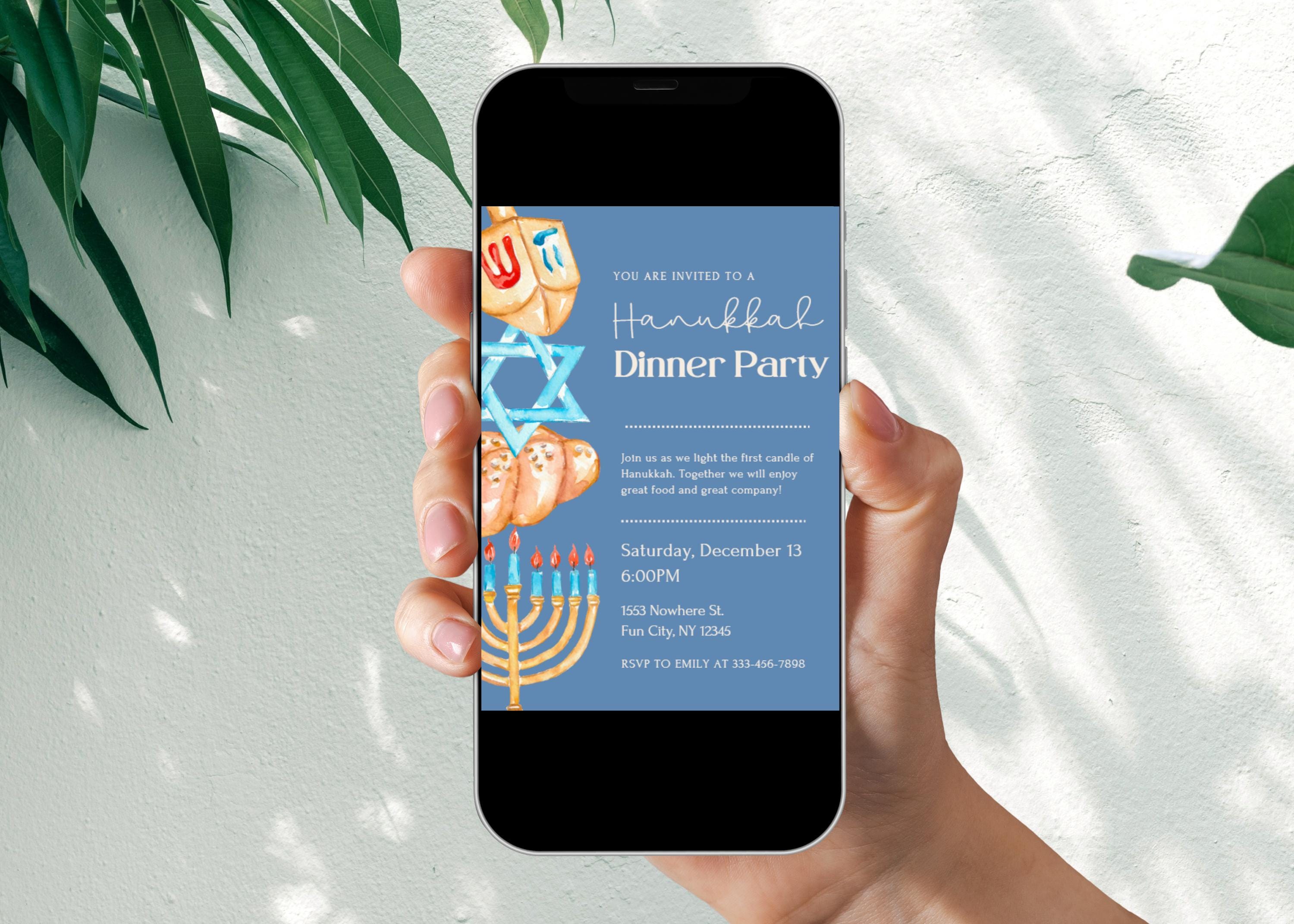 Editable Hanukkah Party Invitation - Hanukkah Holiday Menorah Lighting ...