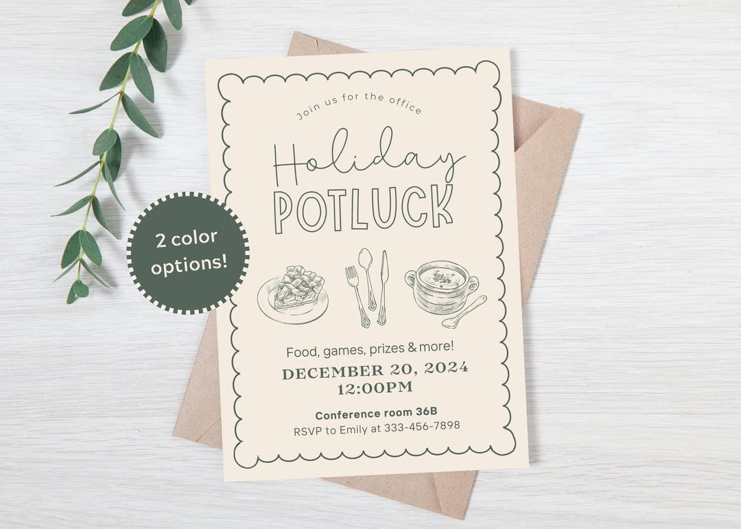 Editable Holiday Potluck Invitation Office Potluck Evite Corporate ...
