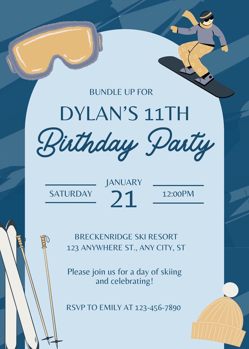 Editable Ski Birthday Party Invitation - Winter Birthday Party - Ski ...