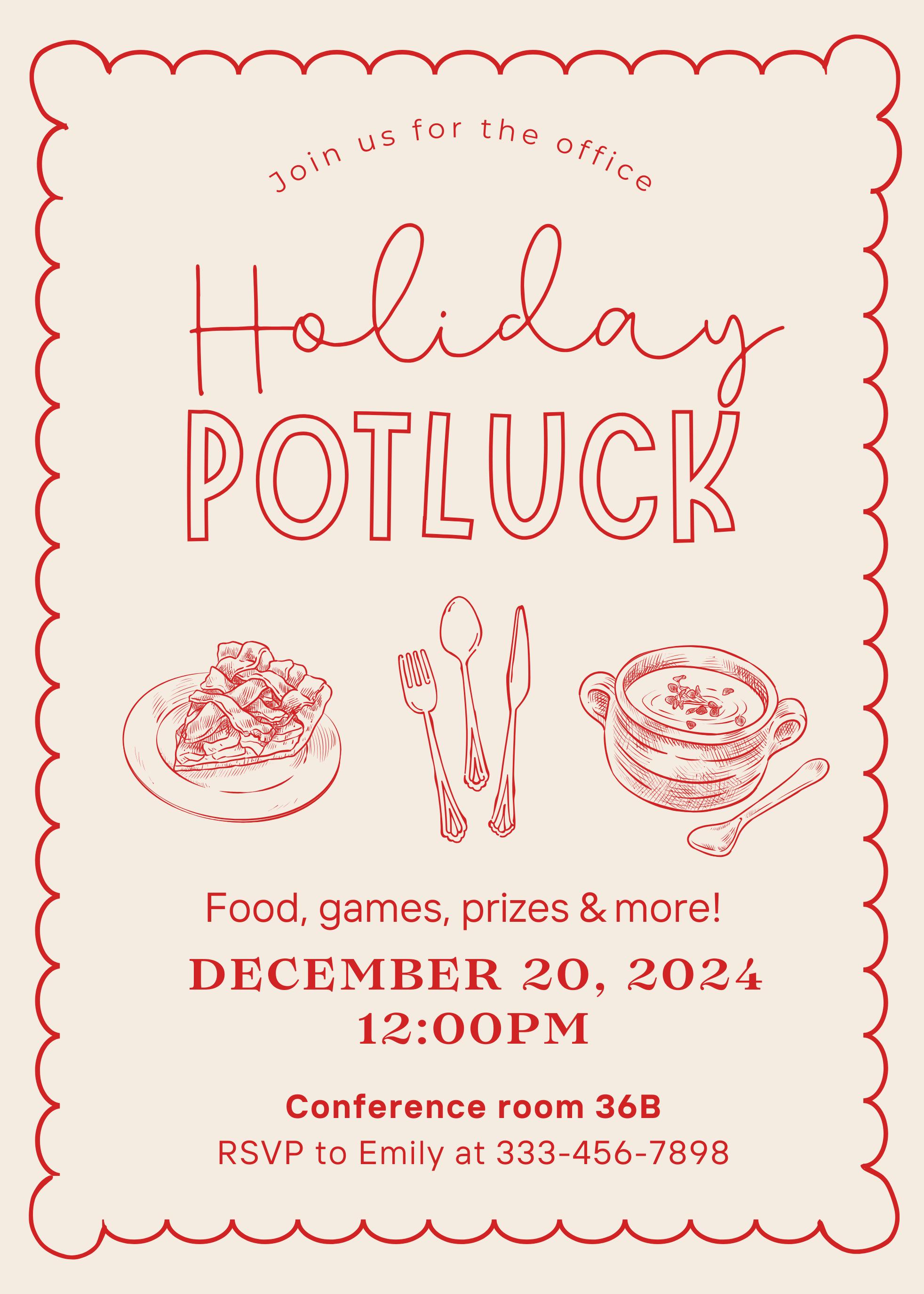 Editable Holiday Potluck Invitation - Office Potluck Evite - Corporate ...