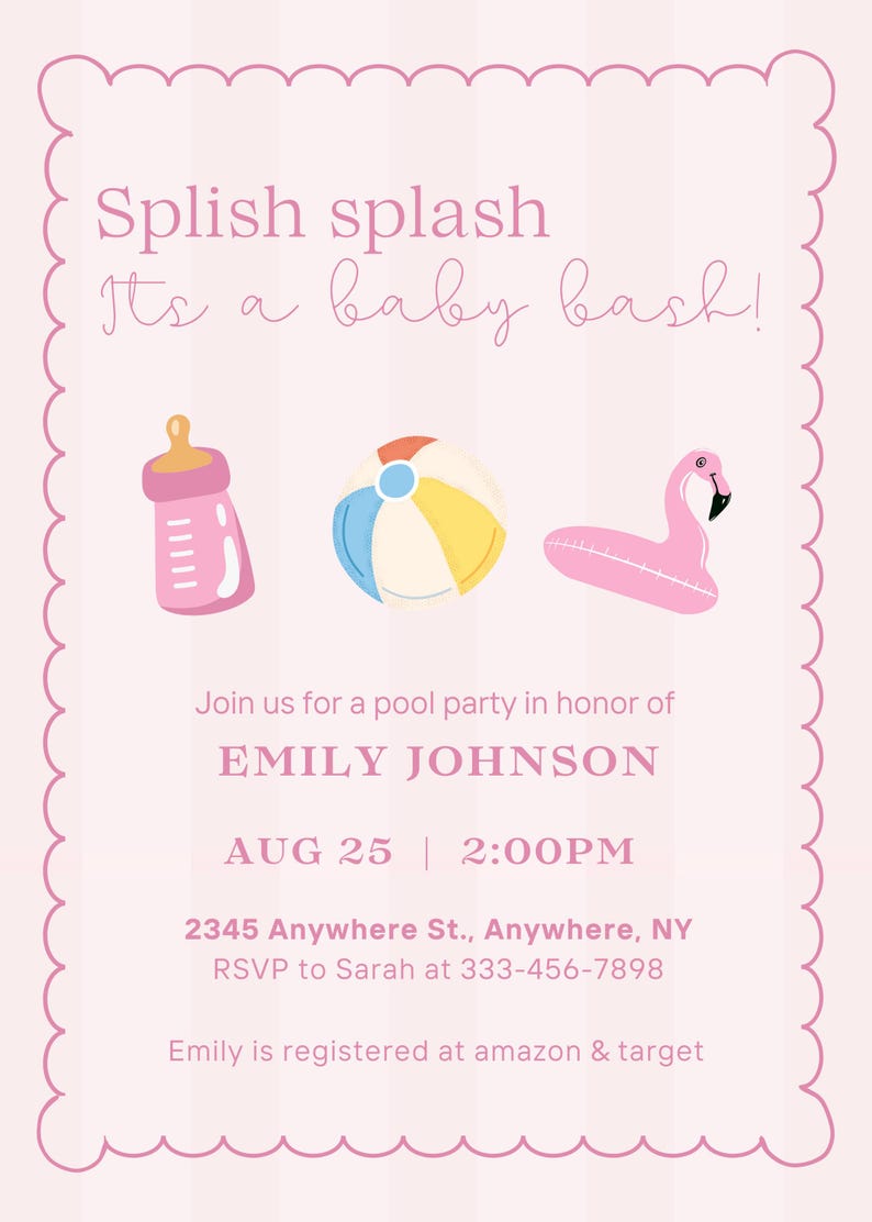 Editable Summer Baby Shower Invitation - Baby Shower Pool Party Invite ...