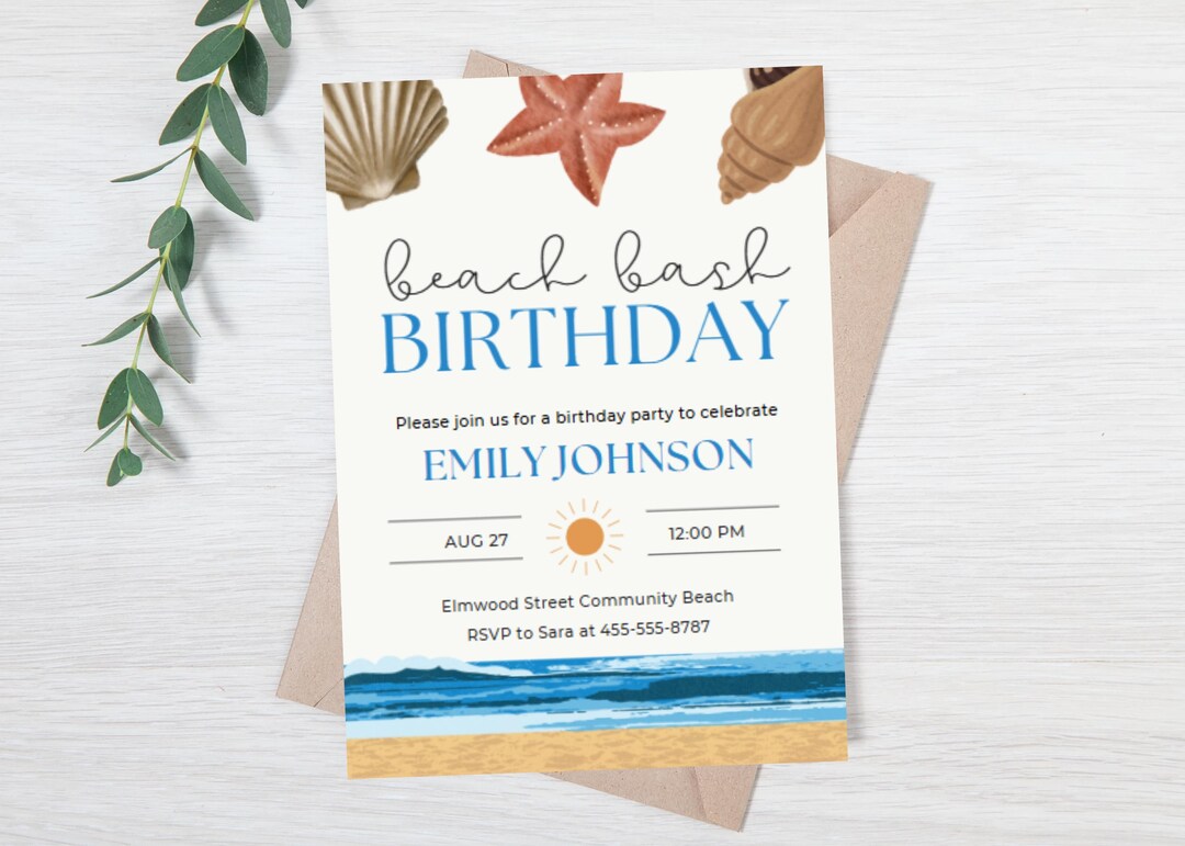Editable Beach Birthday Invitation - Beach Birthday Evite - Beach Trip ...