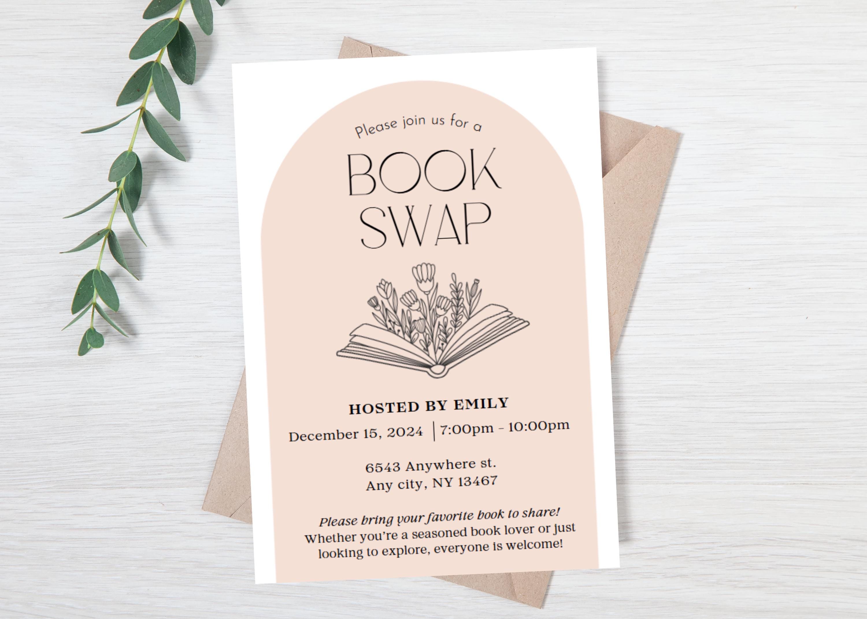 Editable Book Swap Invitation - Book Club Invitation - Book Lovers ...