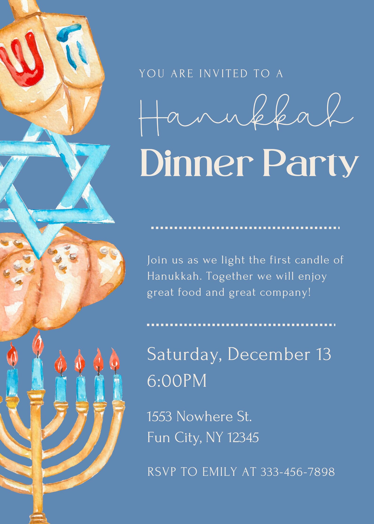 Editable Hanukkah Party Invitation - Hanukkah Holiday Menorah Lighting ...