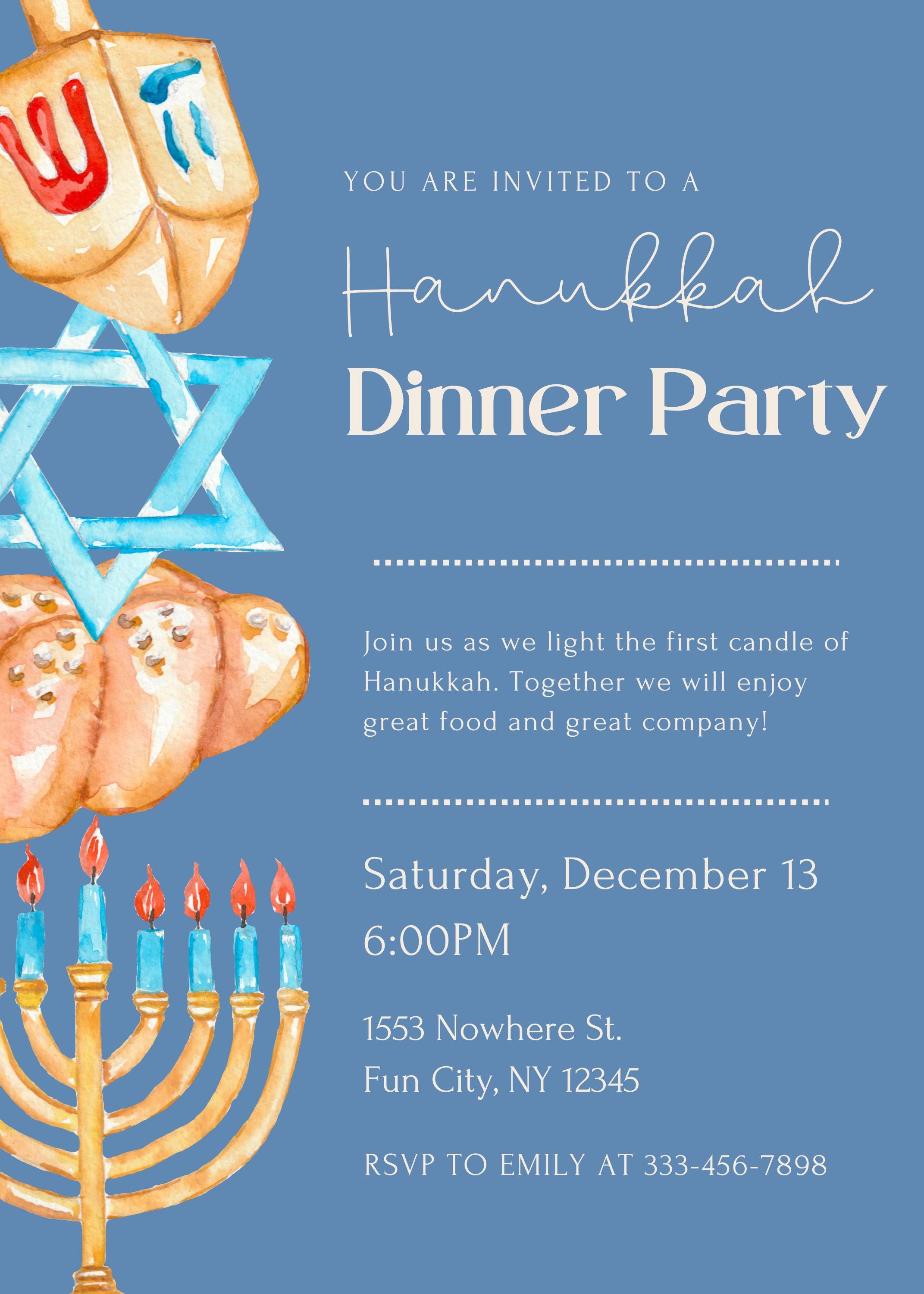 Editable Hanukkah Party Invitation - Hanukkah Holiday Menorah Lighting ...