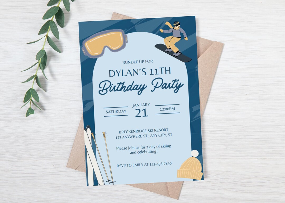 Editable Ski Birthday Party Invitation - Winter Birthday Party - Ski ...
