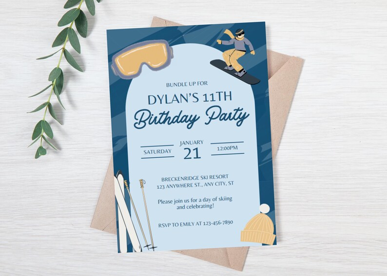 Editable Ski Birthday Party Invitation - Winter Birthday Party - Ski ...