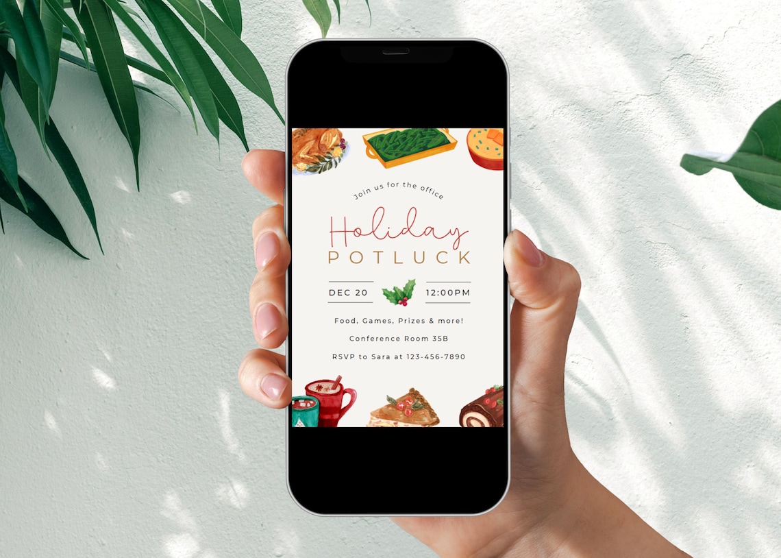 Editable Holiday Potluck Invitation - Office Potluck Evite - Corporate ...