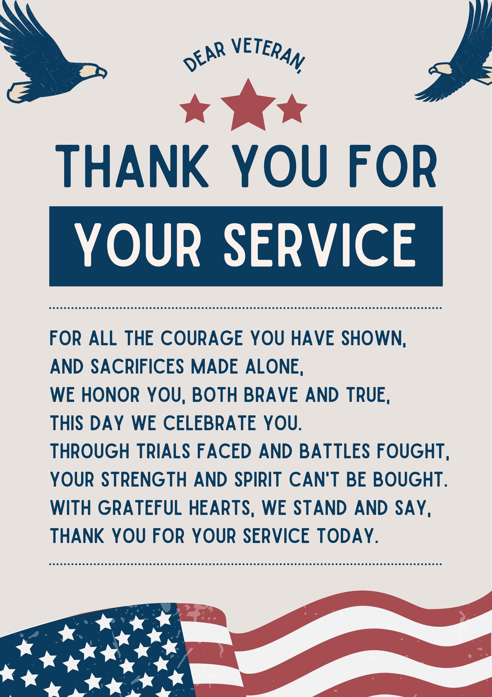 Editable Thank You Card for Veteran - Thank You Card for Veterans Day ...