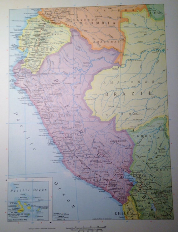 Political Map of Peru Ecuador Colombia Venezuela and | Etsy