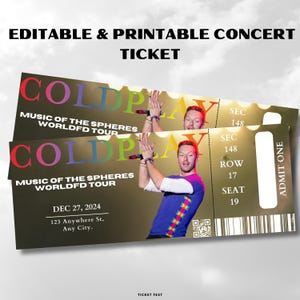 Coldplay Gold Ticket Template, Music of the Spheres World Tour Concert ...