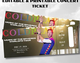 Coldplay Ticket Template, Music of the Spheres World Tour Concert ...
