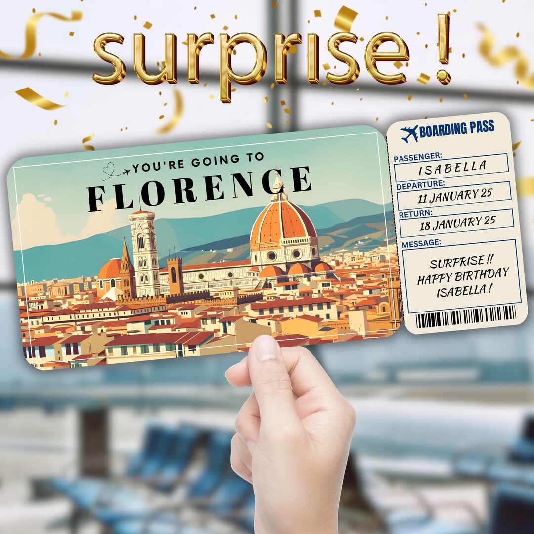 Florence Editable Travel Boarding Pass, Surprise Trip Ticket Gift ...