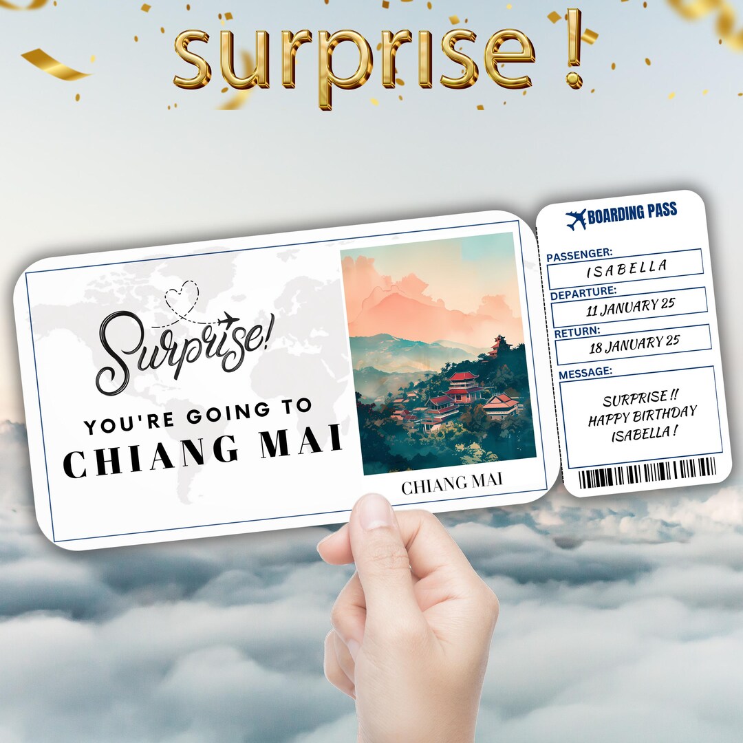 Chang Mai Editable Travel Boarding Pass, Surprise Trip Ticket Gift ...