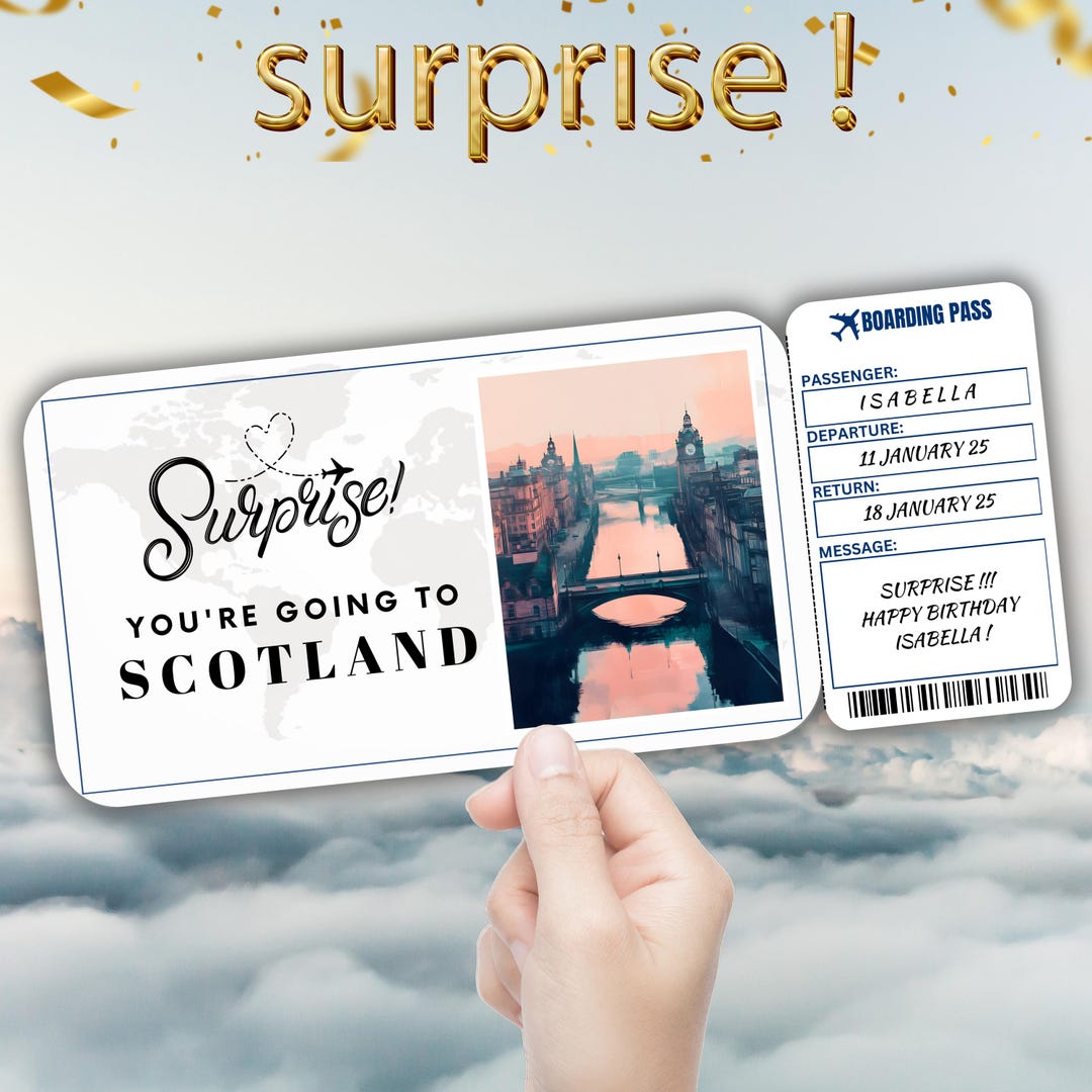 Scotland Editable Travel Boarding Pass, Surprise Trip Ticket Gift ...