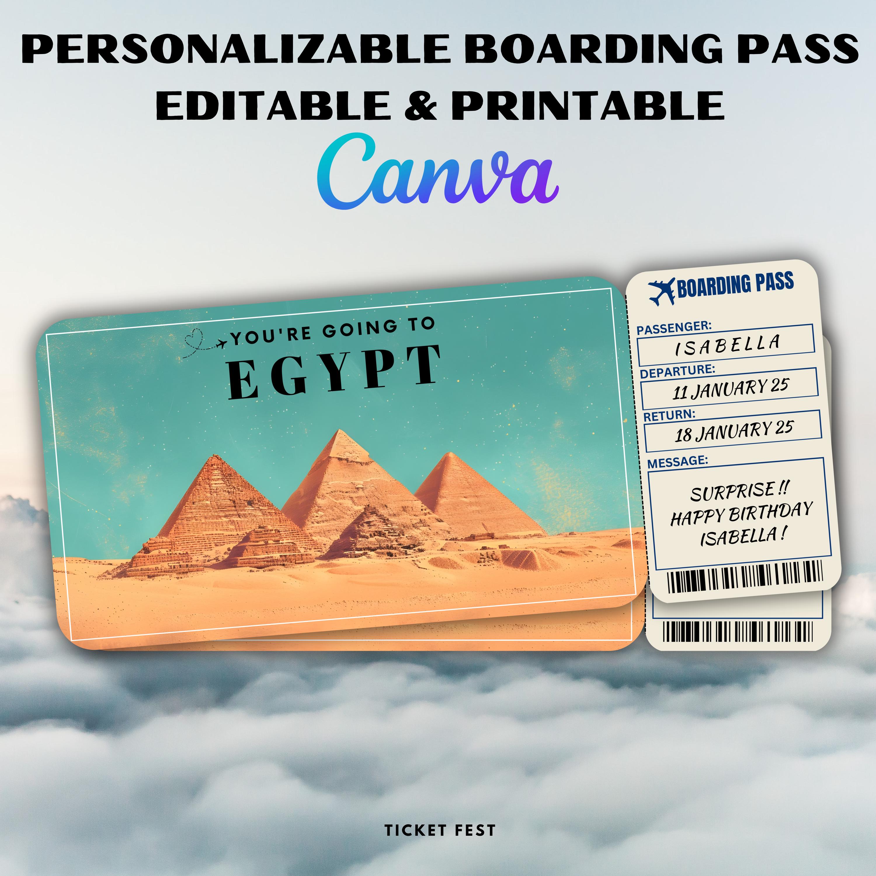 Pyramids Editable Travel Boarding Pass, Surprise Trip Ticket Gift ...