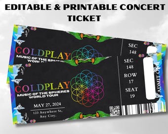 Coldplay Gold Ticket Template, Music of the Spheres World Tour Concert ...