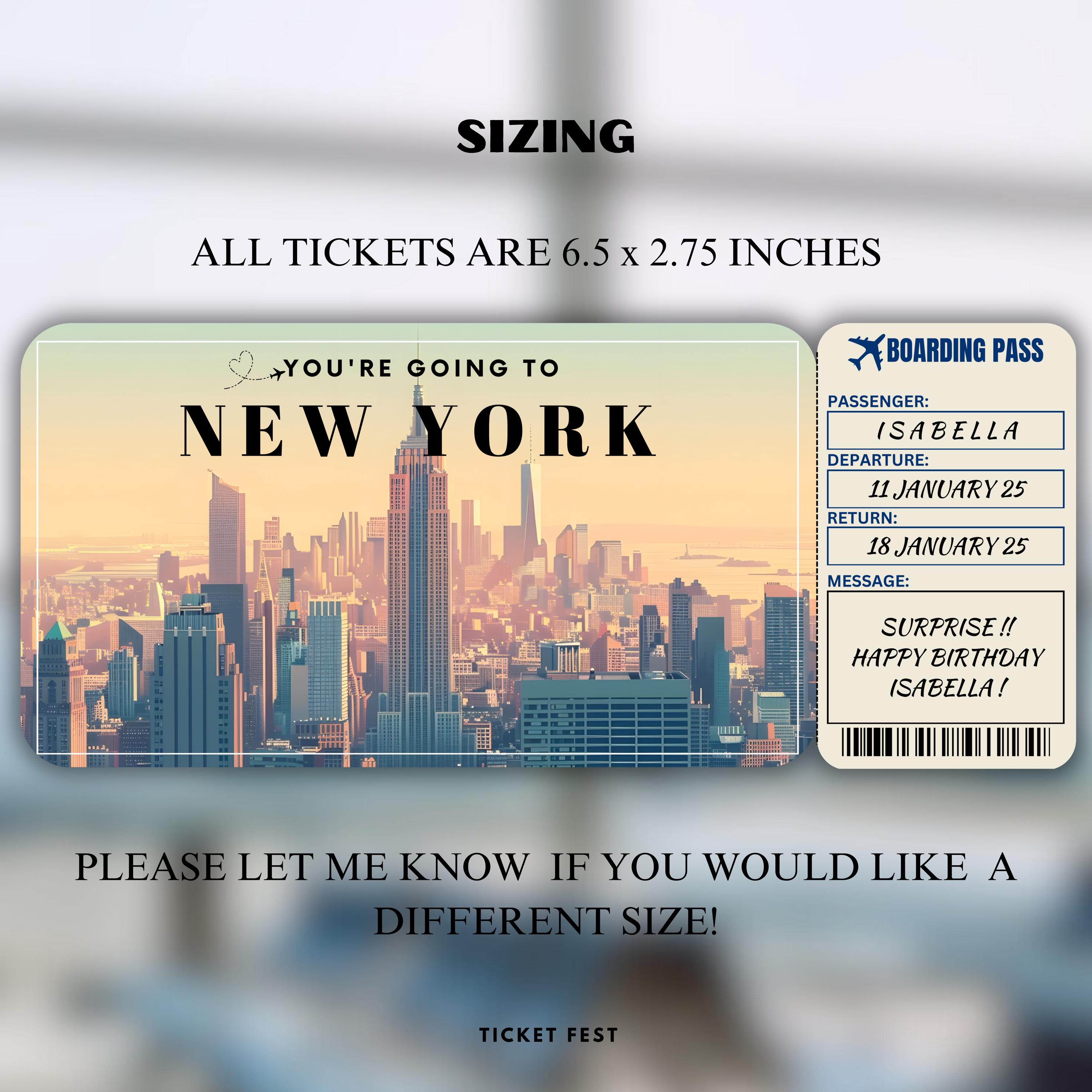 New York Editable Travel Boarding Pass, Surprise Trip Ticket Gift ...