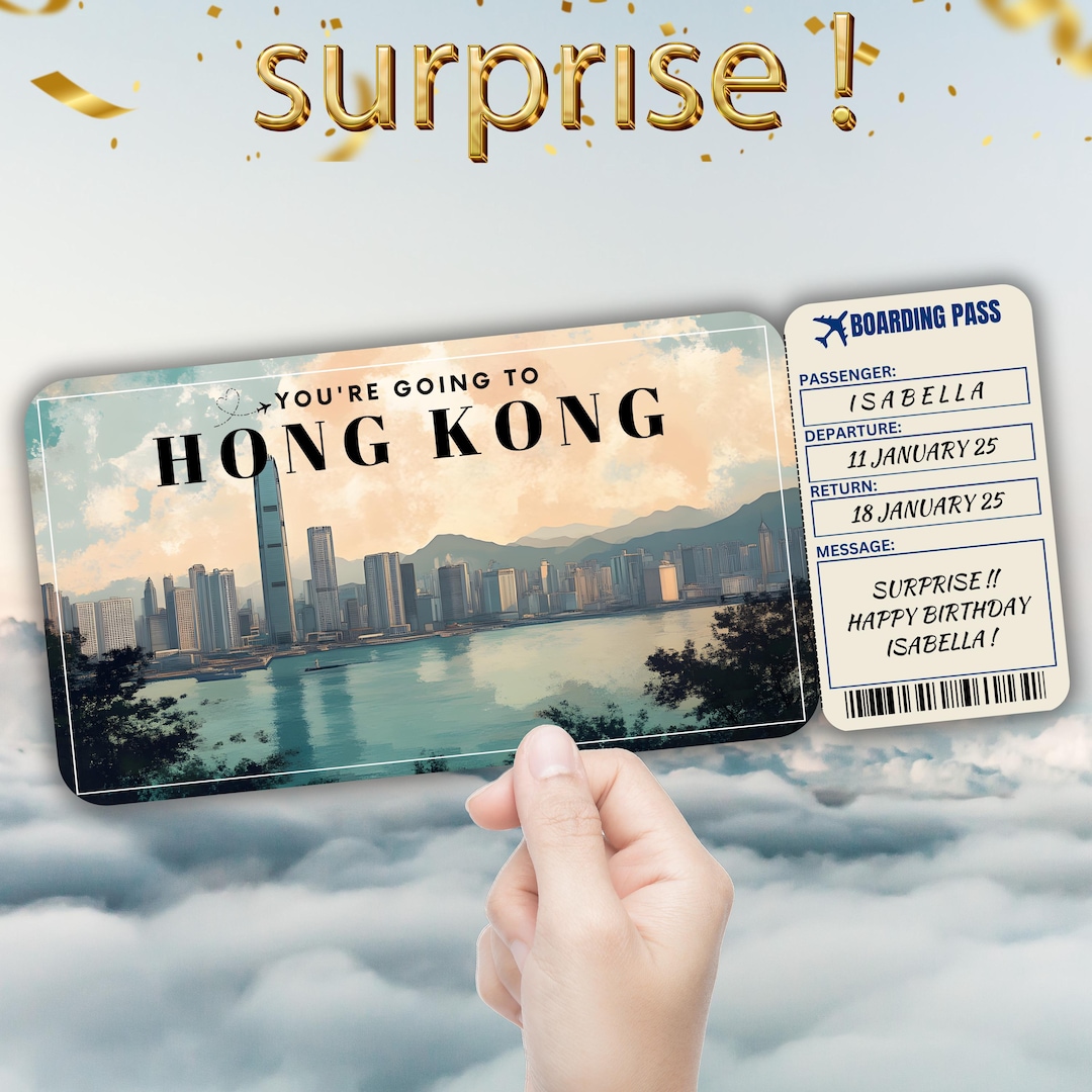 Hong Kong Editable Travel Boarding Pass, Surprise Trip Ticket Gift ...